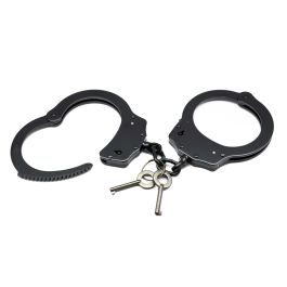 Sharp Edge Black Coated Steel Handcuff w/Chain